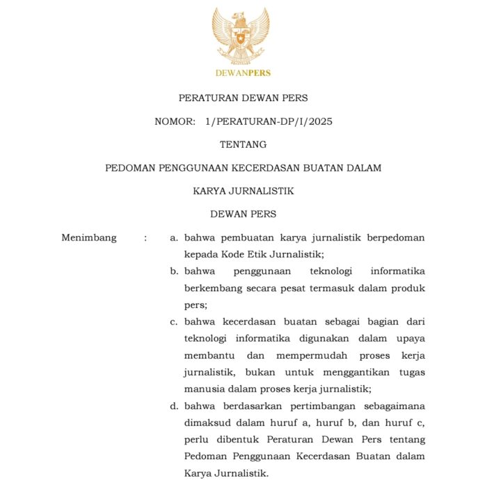 Dewan Pers Resmi Luncurkan Pedoman Penggunaan AI dalam Karya Jurnalistik - Portal Berita Batam Kepri